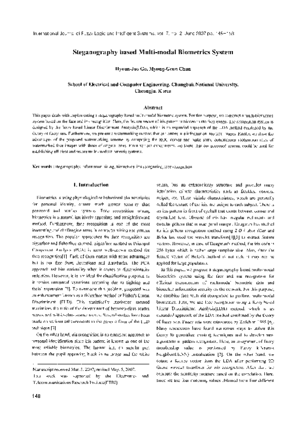 (PDF) Steganography based Multi-modal Biometrics System | Myung Geun Chun - Academia.edu