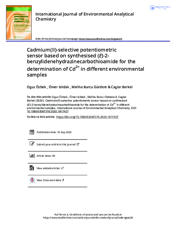 Pdf Cadmium Ii Selective Potentiometric Sensor Based On Synthesised