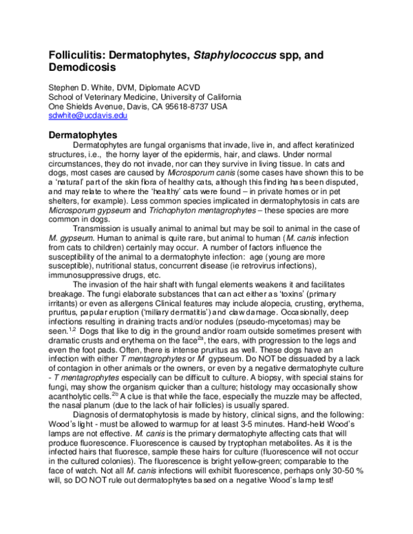 (PDF) Folliculitis: Dermatophytes, Staphylococcus spp, and Demodicosis