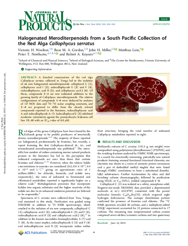 (PDF) Halogenated Meroditerpenoids from a South Pacific Collection of ...