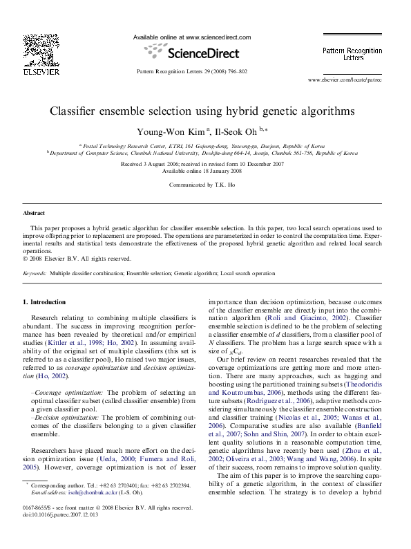 (PDF) Classifier ensemble selection using hybrid genetic algorithms