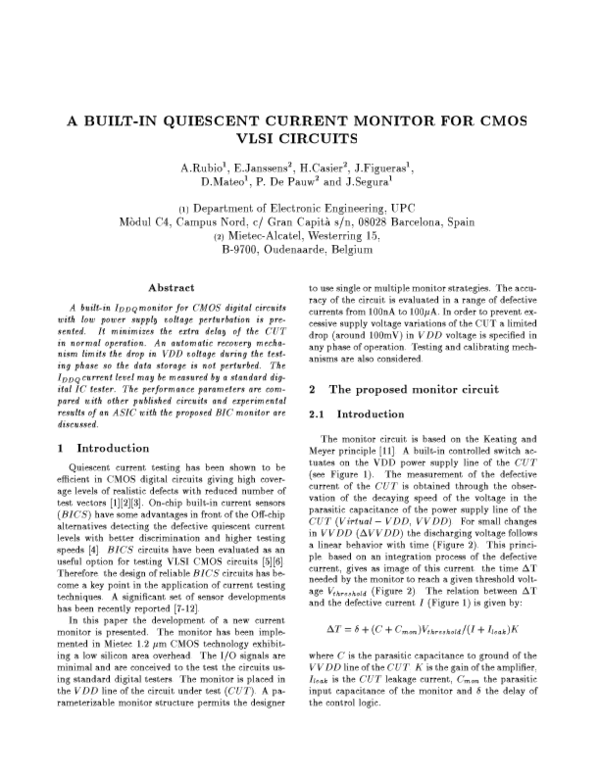 (PDF) A built-in quiescent current monitor for CMOS VLSI circuits