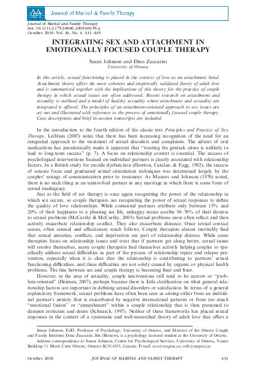Pdf Integrating Sex And Attachment In Emotionally Focused Couple Therapy