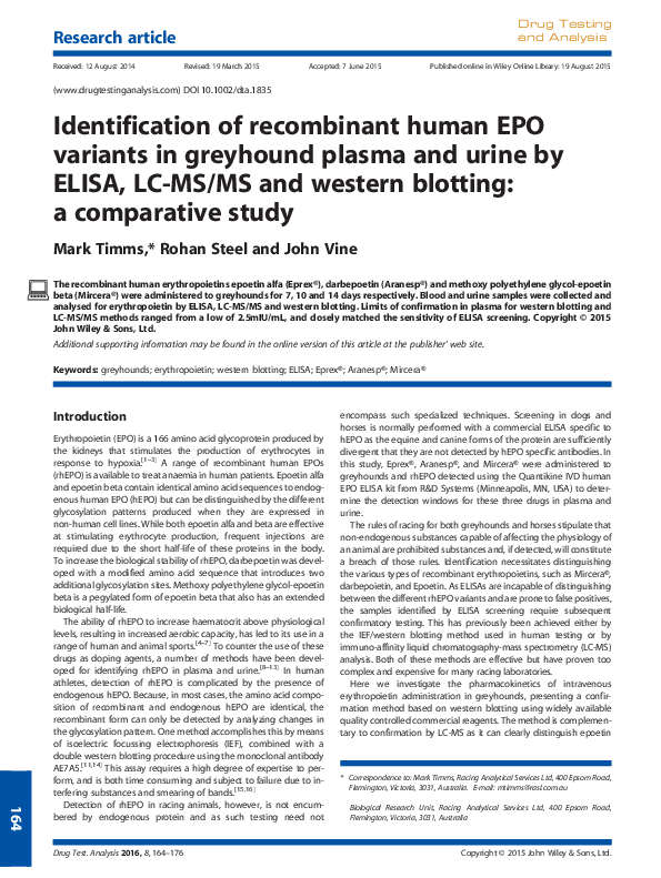 (PDF) Identification of recombinant human EPO variants in greyhound ...