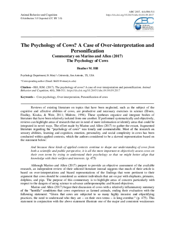 (PDF) The Psychology of Cows? A Case of Over-interpretation and ...