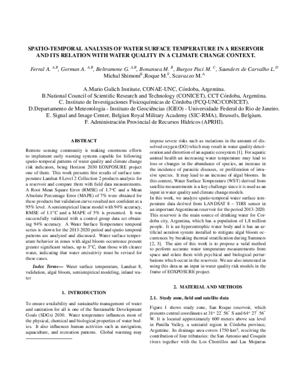 (PDF) Spatio-Temporal Analysis of Water Surface Temperature in a Reservoir and its Relation with ...