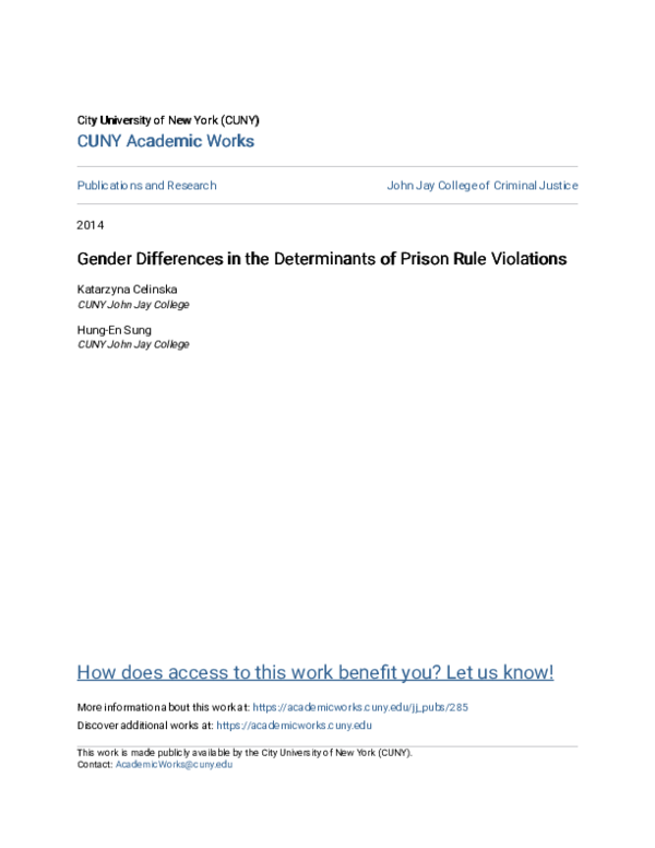 (PDF) Gender Differences in the Determinants of Prison Rule Violations