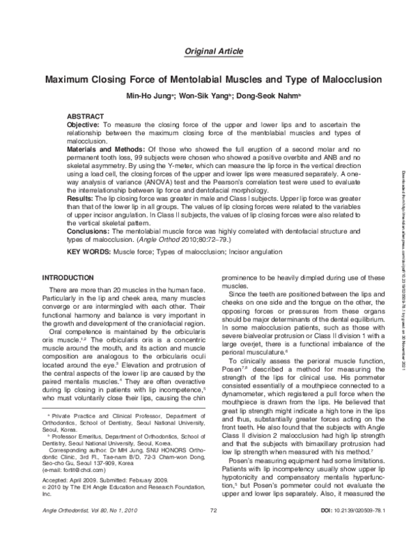 (PDF) Maximum Closing Force of Mentolabial Muscles and Type of ...
