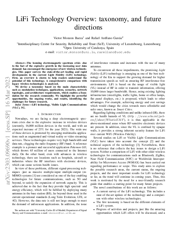 (PDF) LiFi Technology Overview: taxonomy, and future directions