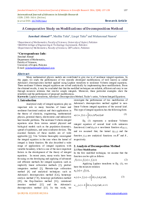 (PDF) A Comparative Study on Modifications of Decomposition Method