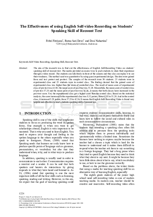 (PDF) The Effectiveness of using English Self-video Recording on ...