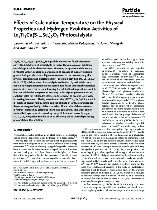 (PDF) Effects of Calcination Temperature on the Physical Properties and Hydrogen Evolution ...