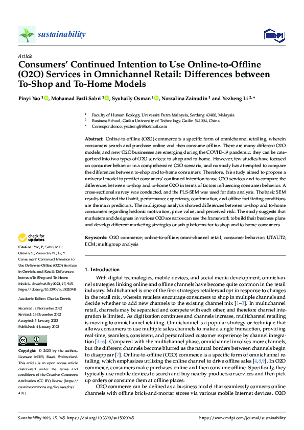 (PDF) Consumers’ Continued Intention to Use Online-to-Offline (O2O ...