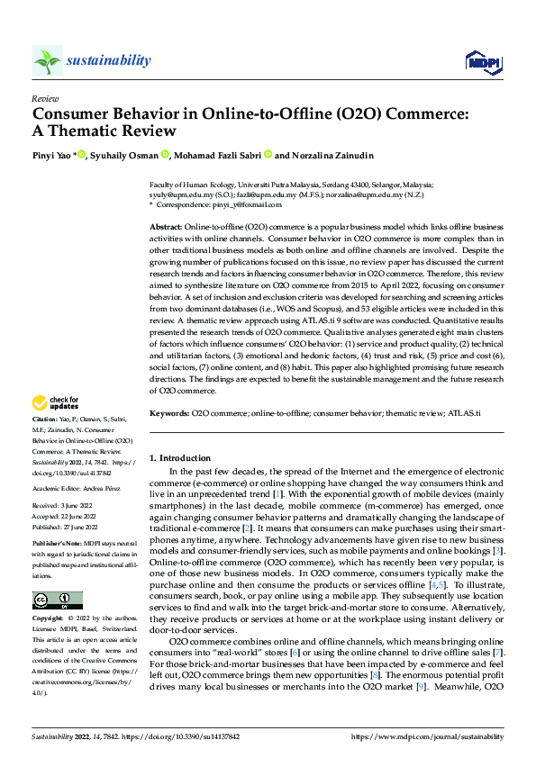 (PDF) Consumer Behavior in Online-to-Offline (O2O) Commerce: A Thematic ...