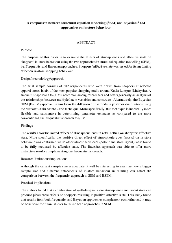 Pdf A Comparison Between Structural Equation Modelling Sem And Bayesian Sem Approaches On In