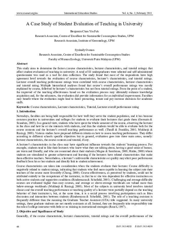 (PDF) A Case Study of Student Evaluation of Teaching in University