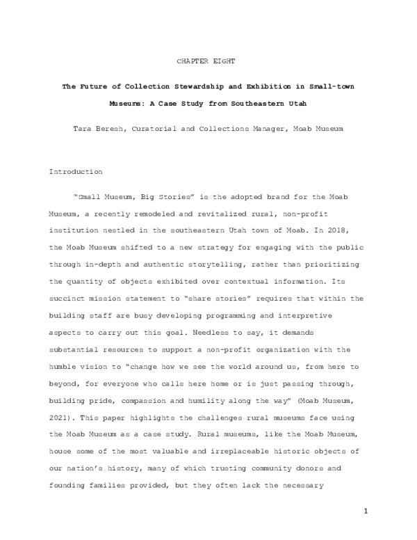 (PDF) THE FUTURE OF COLLECTION STEWARDSHIP AND EXHIBITION IN SMALL-TOWN ...
