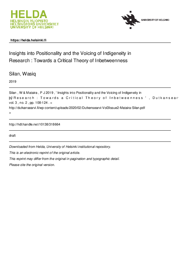 (PDF) Insights into Positionality and the Voicing of Indigeneity in ...