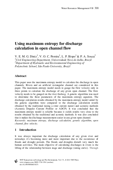 (PDF) Using maximum entropy for discharge calculation in open channel flow