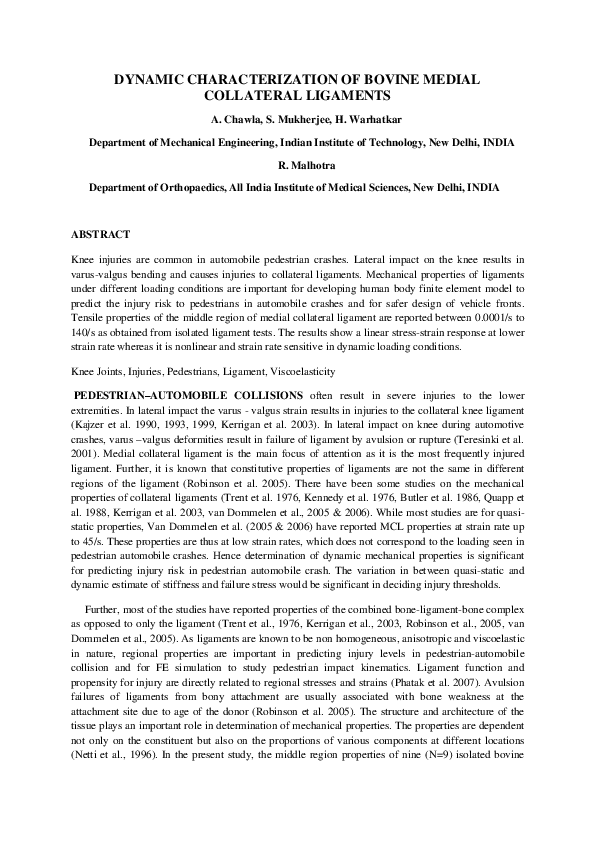 (PDF) Dynamic characterization of bovine medial collateral ligaments