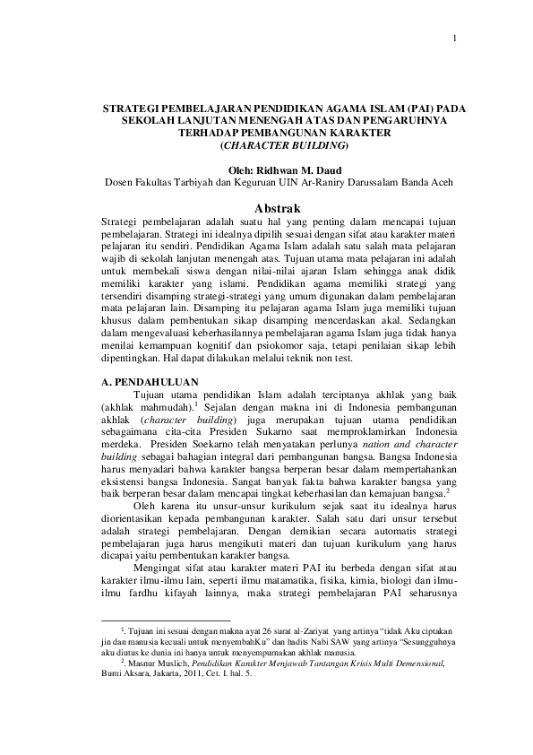 (PDF) Strategi Pembelajaran Pendidikan Agama Islam (PAI) Pada Sekolah Lanjutan Menengah Atas Dan ...