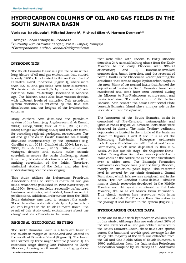 (PDF) Hydrocarbon Columns of Oil and Gas Fields in the South Sumatra Basin