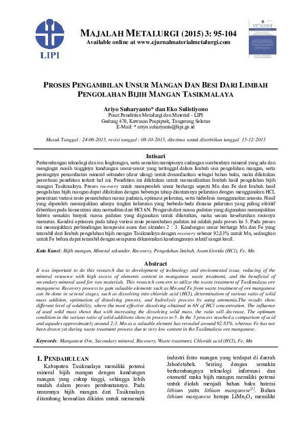 (PDF) PROSES PENGAMBILAN UNSUR MANGAN DAN BESI DARI HASIL SAMPING ...