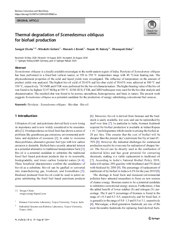 (PDF) Thermal degradation of Scenedesmus obliquus for biofuel production