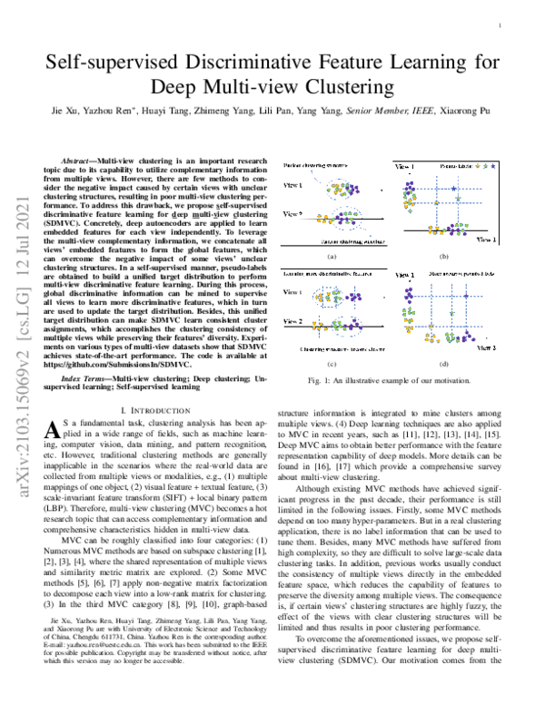 (PDF) Self-Supervised Discriminative Feature Learning for Deep Multi-View Clustering | Lifang He ...