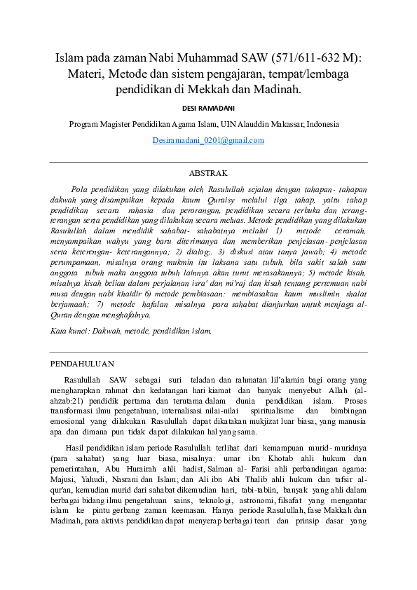 (PDF) Islam pada zaman Nabi Muhammad SAW (571/611-632 M): Materi ...