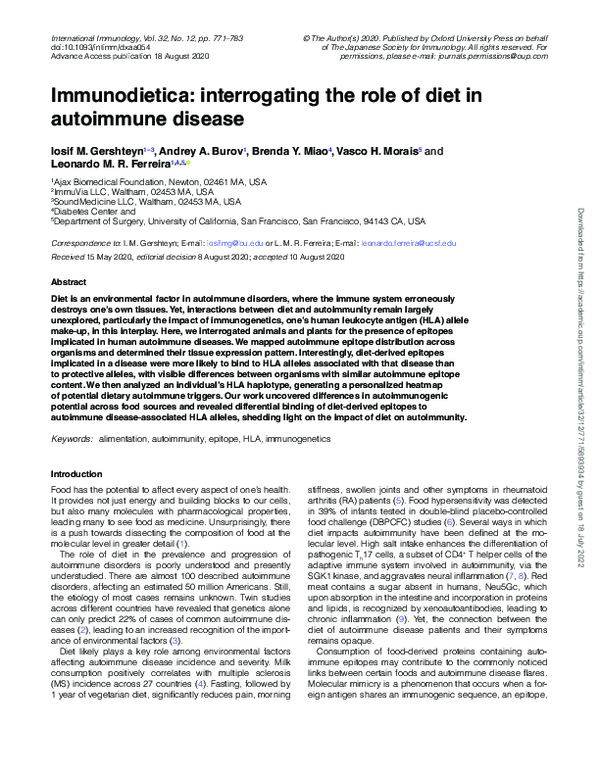 (PDF) Immunodietica: interrogating the role of diet in autoimmune disease