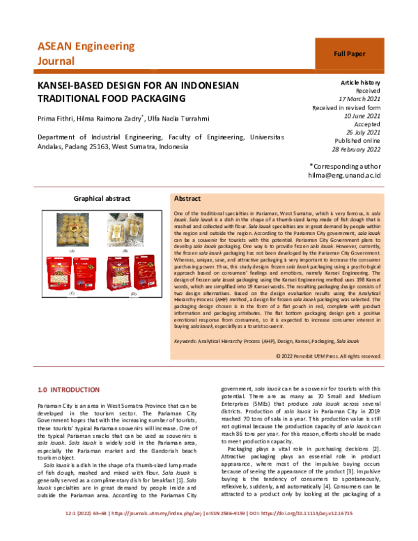 (PDF) Kansei-Based Design for an Indonesian Traditional Food Packaging