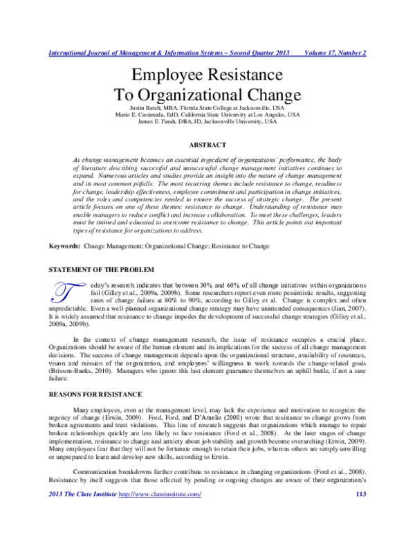 (PDF) Employee Resistance To Organizational Change