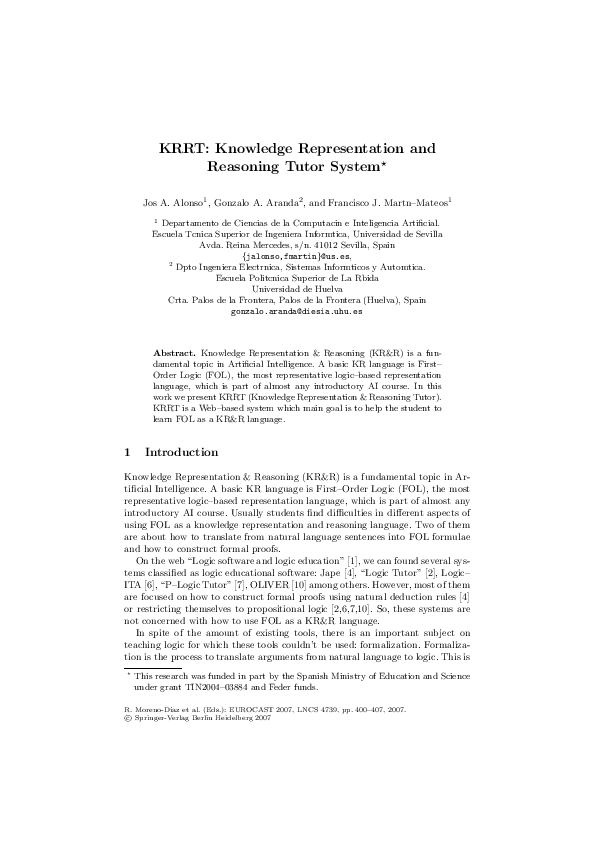 (PDF) KRRT: Knowledge Representation and Reasoning Tutor System