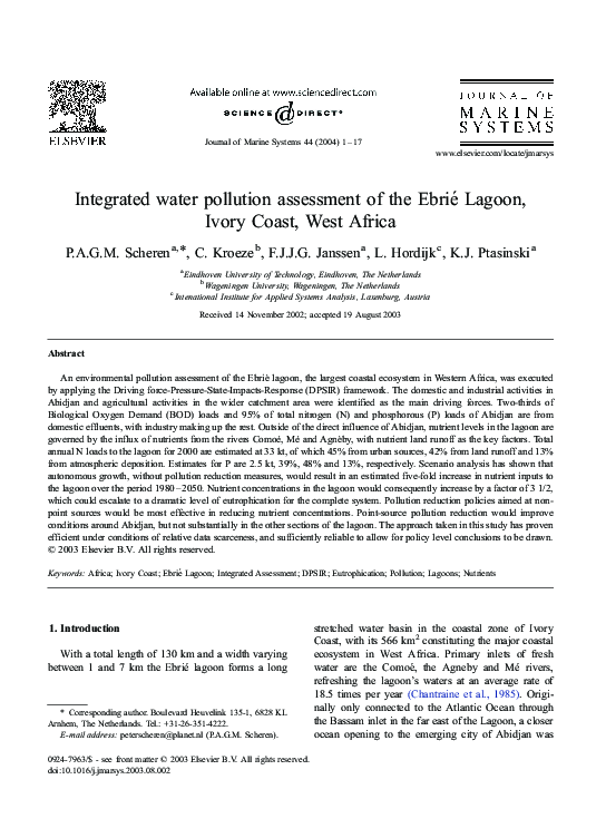 (PDF) Integrated water pollution assessment of the Ebrié Lagoon, Ivory ...