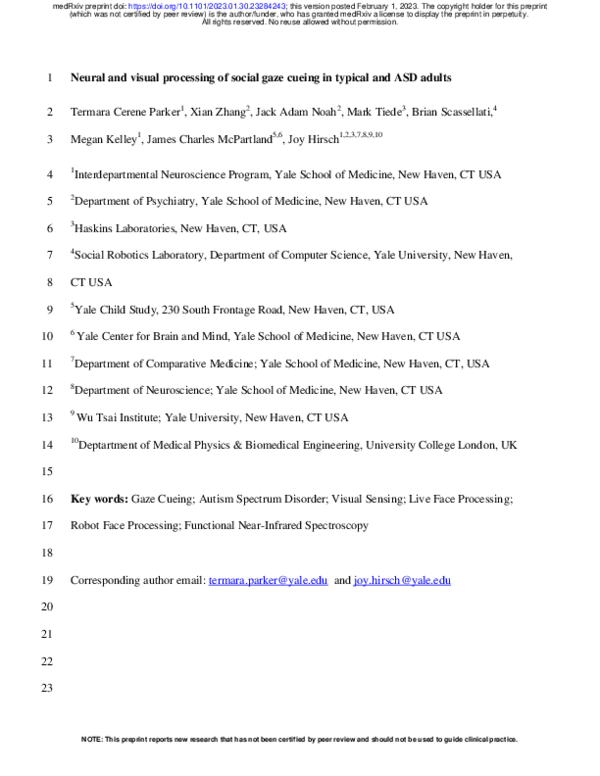 (PDF) Neural and visual processing of social gaze cueing in typical and ...