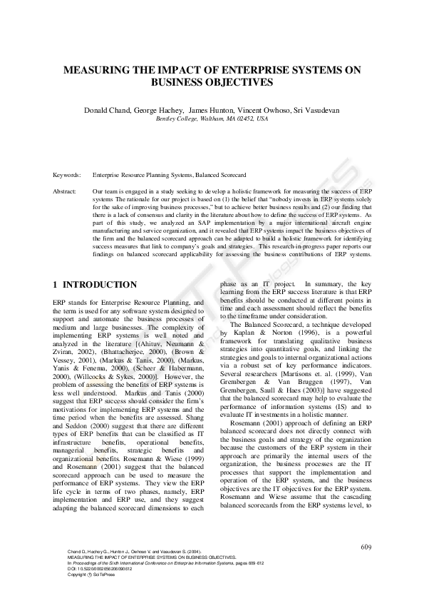 (PDF) Measuring the Impact of Enterprise Systems on Business Objectives