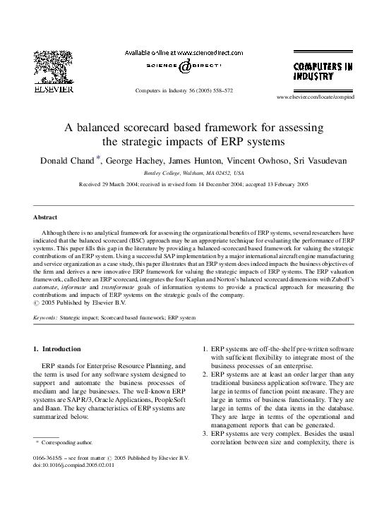 (PDF) A balanced scorecard based framework for assessing the strategic impacts of ERP systems