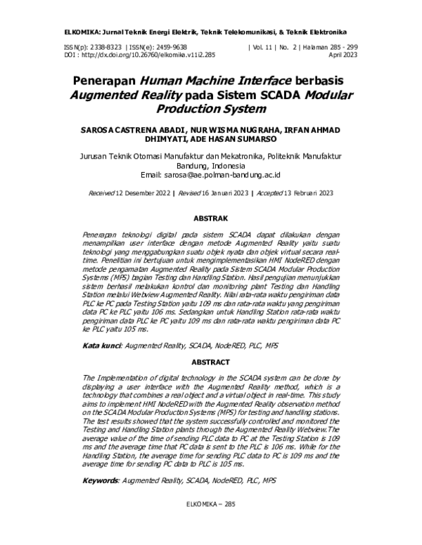 (PDF) Penerapan Human Machine Interface Berbasis Augmented Reality pada Sistem SCADA Modular ...