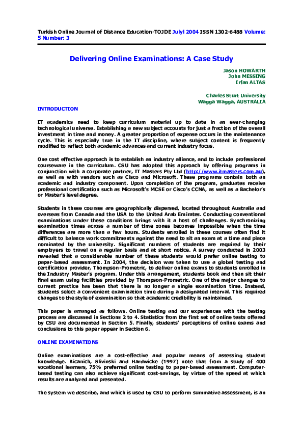 (PDF) Delivering Online Examinations: A Case Study