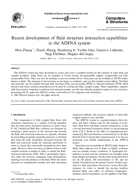 (PDF) Recent development of fluid–structure interaction capabilities in the ADINA system