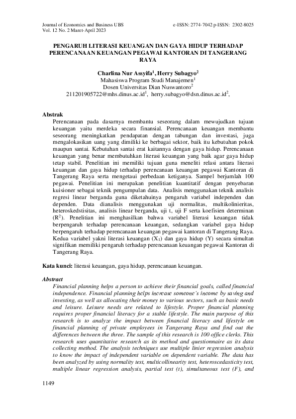 (PDF) Pengaruh Literasi Keuangan dan Gaya Hidup Terhadap Perencanaan Keuangan Pegawai Kantoran ...