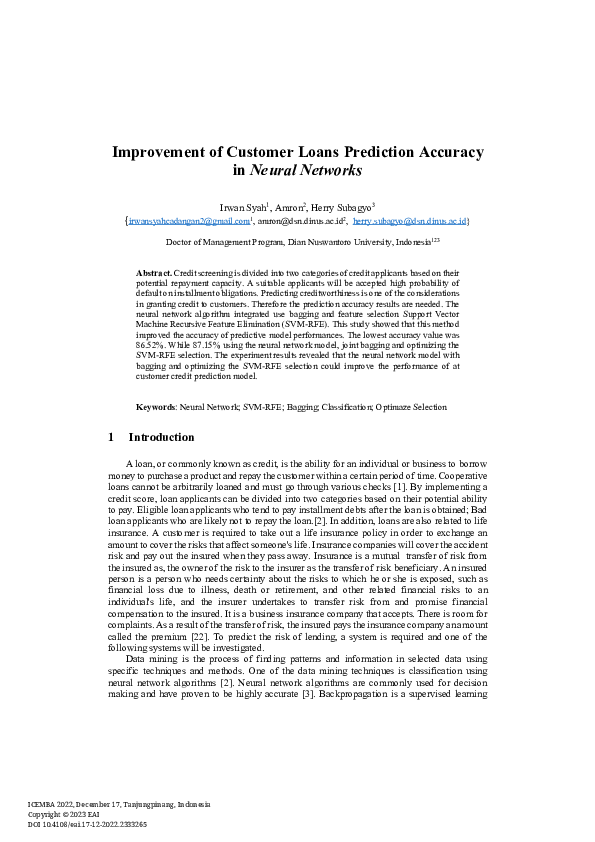 (PDF) Improvement of Customer Loans Prediction Accuracy in Neural Networks