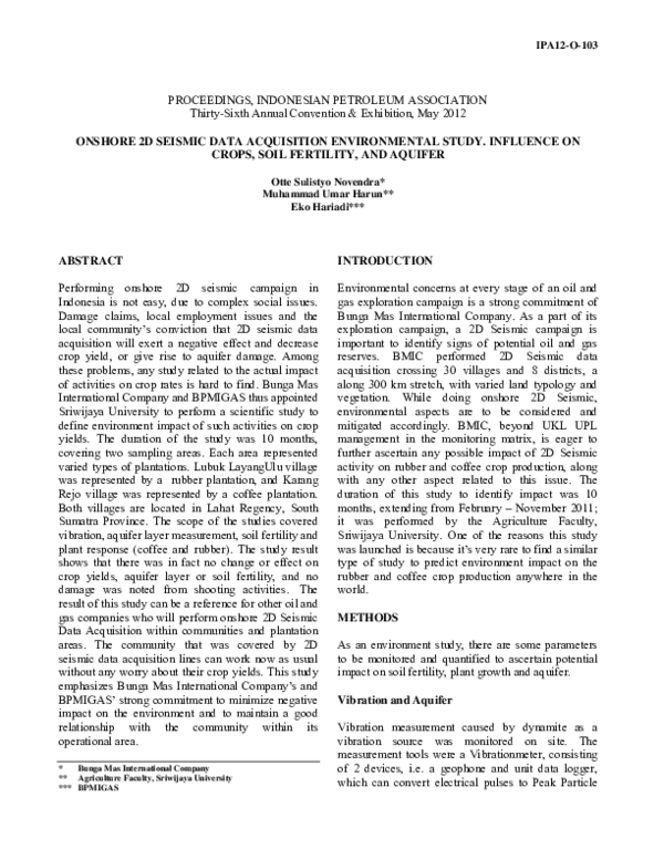 (PDF) Onshore 2D Seismic Data Acquisition Environmental Study ...