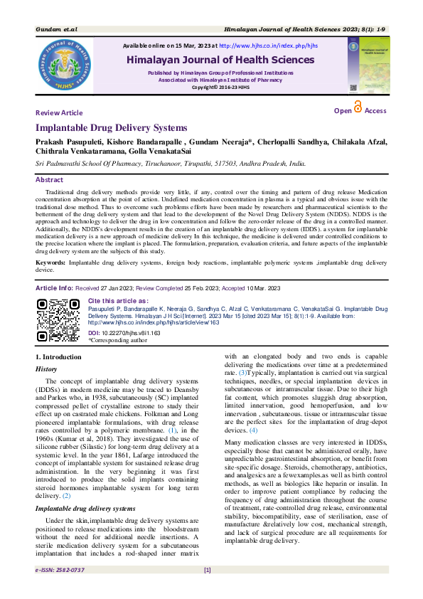 (PDF) Implantable Drug Delivery Systems