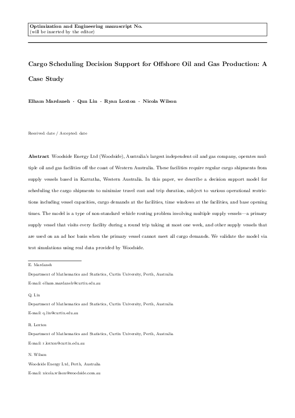 (PDF) Cargo scheduling decision support for offshore oil and gas ...