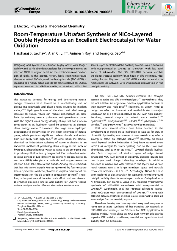 (PDF) Room‐Temperature Ultrafast Synthesis of NiCo‐Layered Double Hydroxide as an Excellent ...