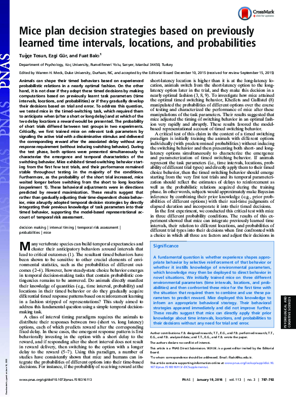 (PDF) Mice Use Learned Time, Location, and Probability for Decisions