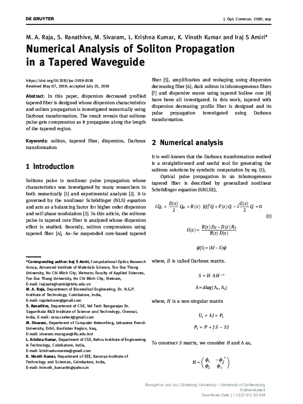 (PDF) Numerical Analysis of Soliton Propagation in a Tapered Waveguide