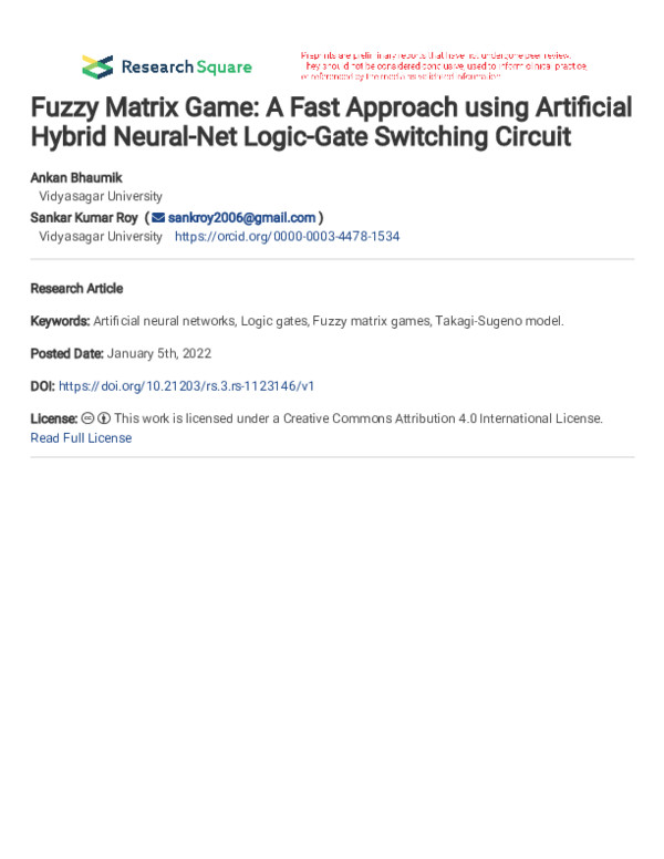 (PDF) Fuzzy matrix game: A fast approach using artificial hybrid neural-net logic-gate switching ...